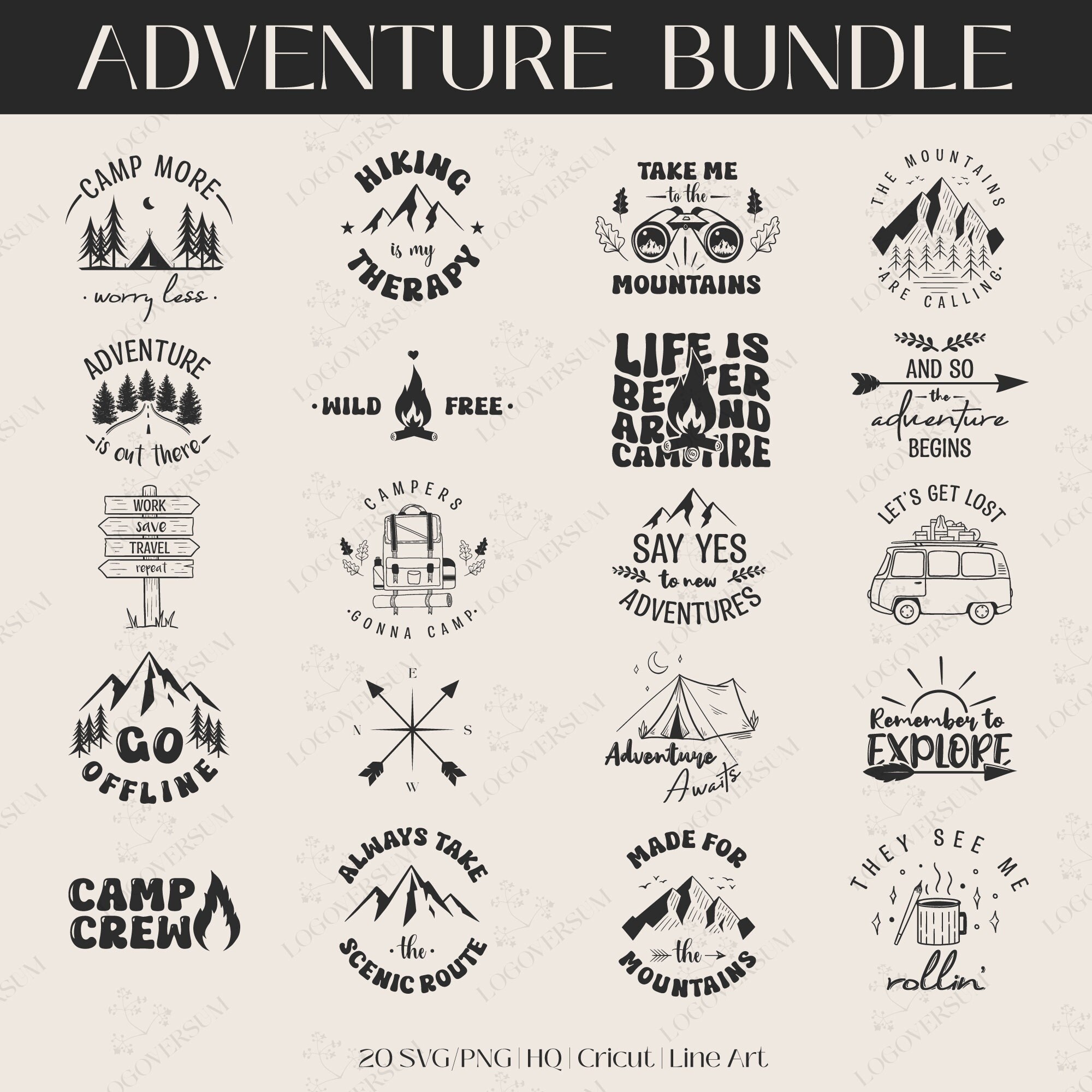 Adventure SVG Bundle Camping SVG Mountain Travel Png Campfire Svg Happy ...