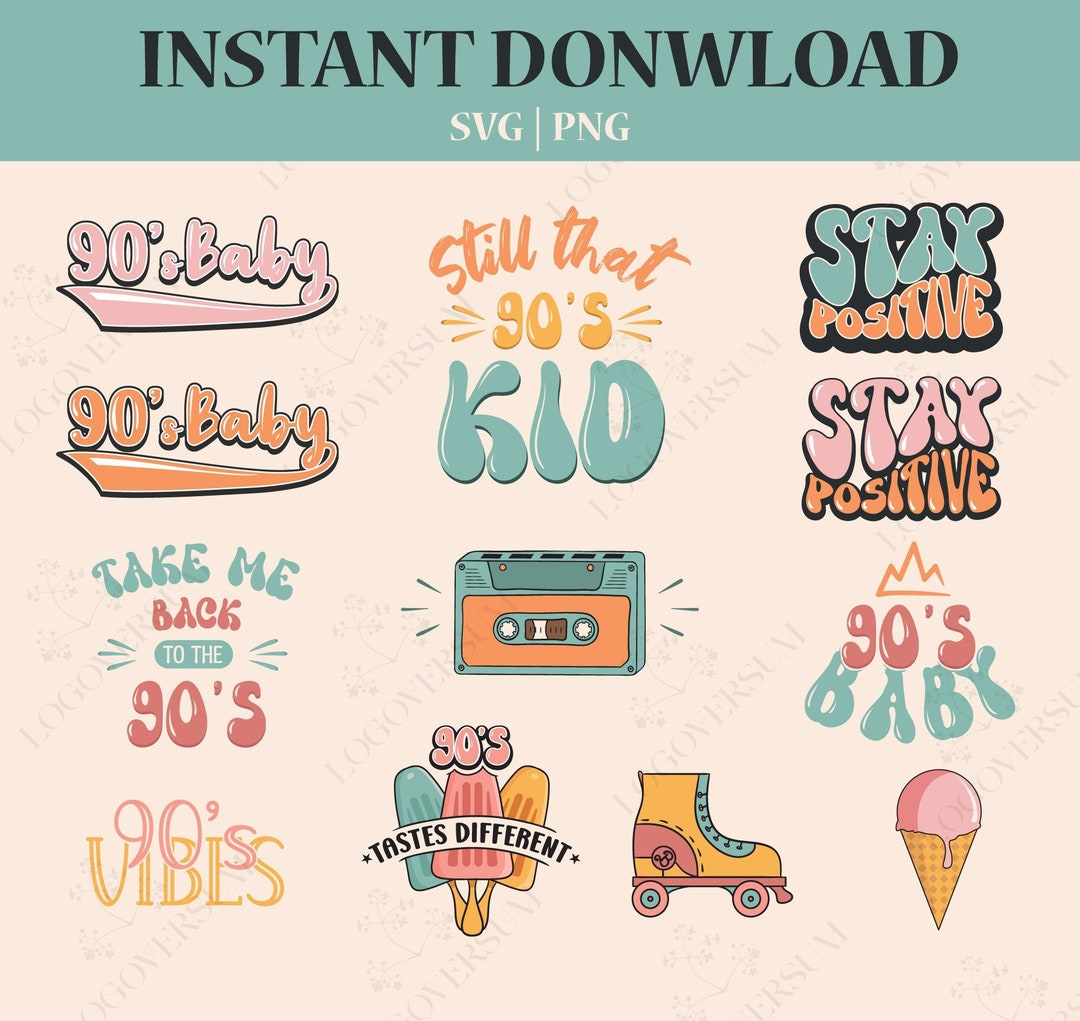 Retro 90s SVG PNG Bundle: Groovy Sublimation Designs (instant Download ...