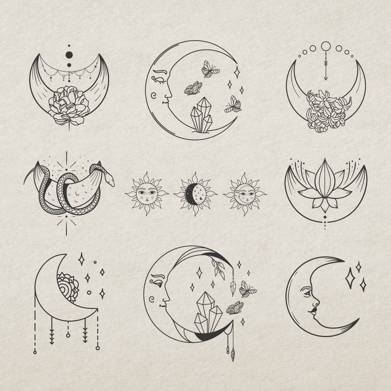 Mystical Moons Celestial SVG Bundle, Sun and Moon Phase SVG, Geometric ...