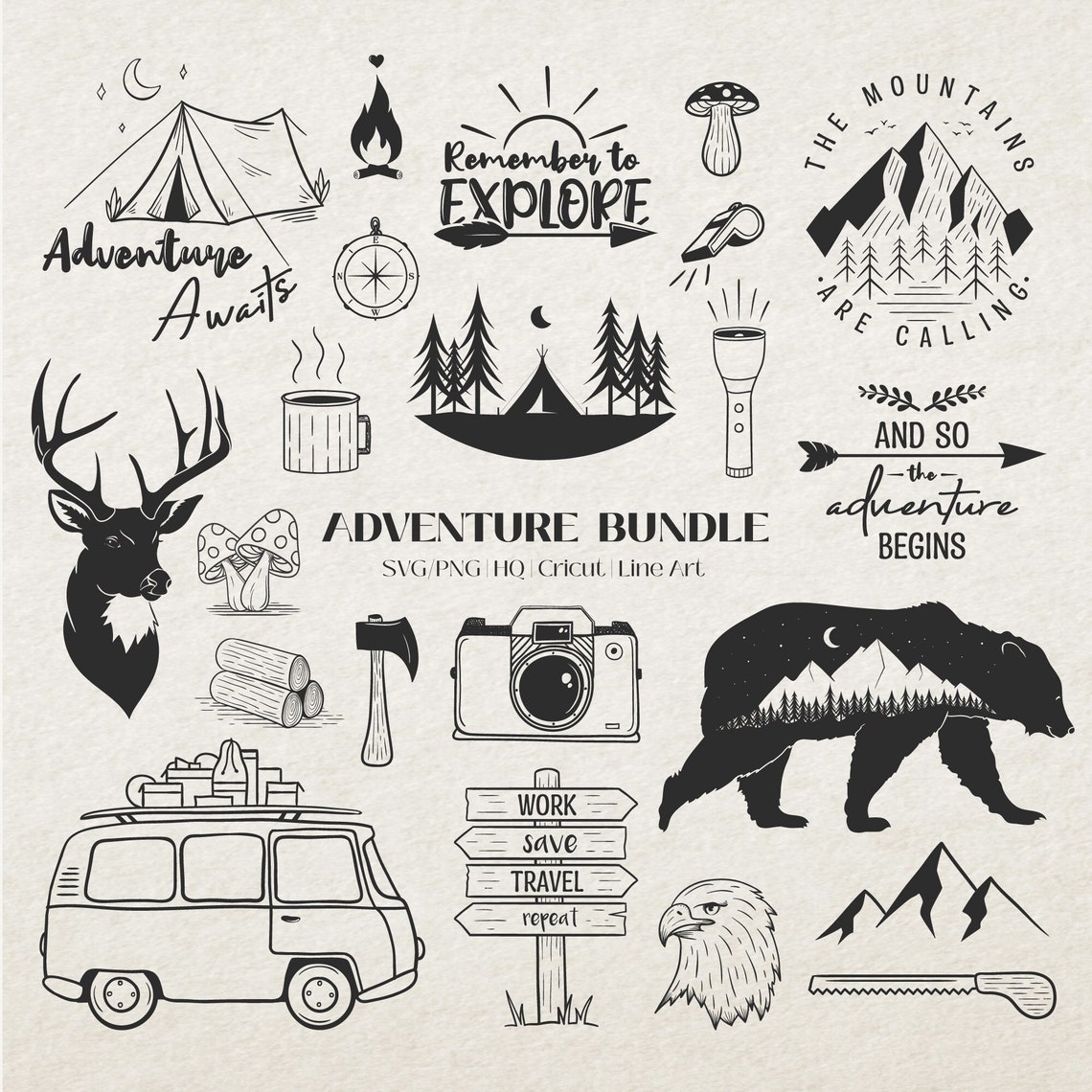 Adventure SVG Bundle, Camping SVG, Mountain Travel Svg, Camper Svg ...
