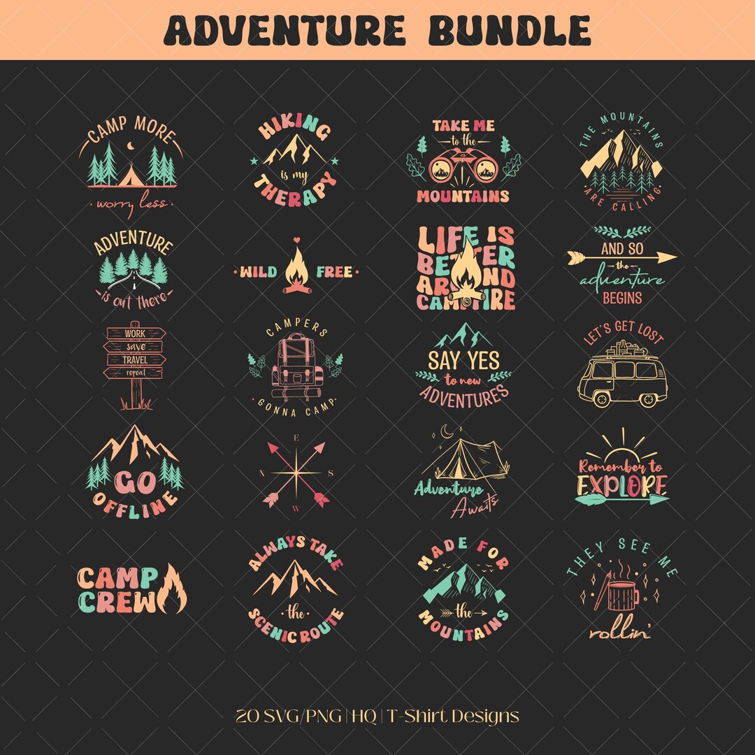 Adventure SVG Bundle Camping SVG Adventure Awaits SVG Mountain Svg ...
