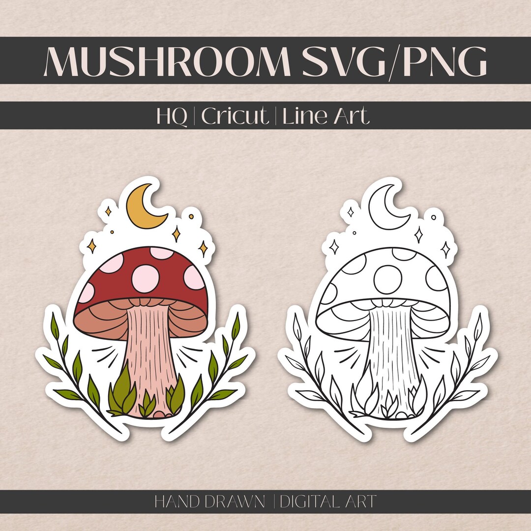 Mushroom SVG, Mystical Svg, Hippie SVG, Retro Floral Mushroom Line Art ...