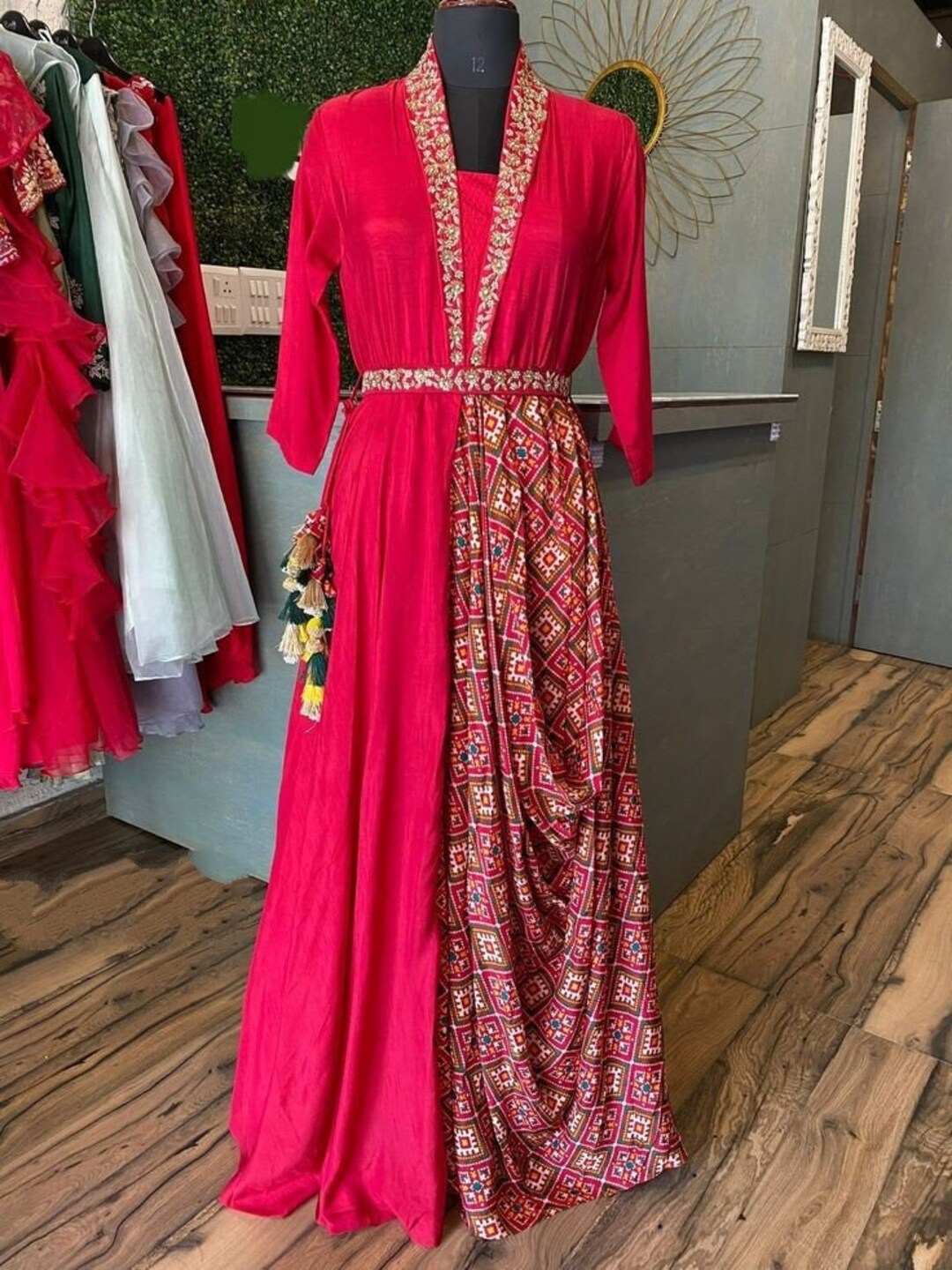 Red Colour Floral Length Gown With Patola Leyar - Etsy