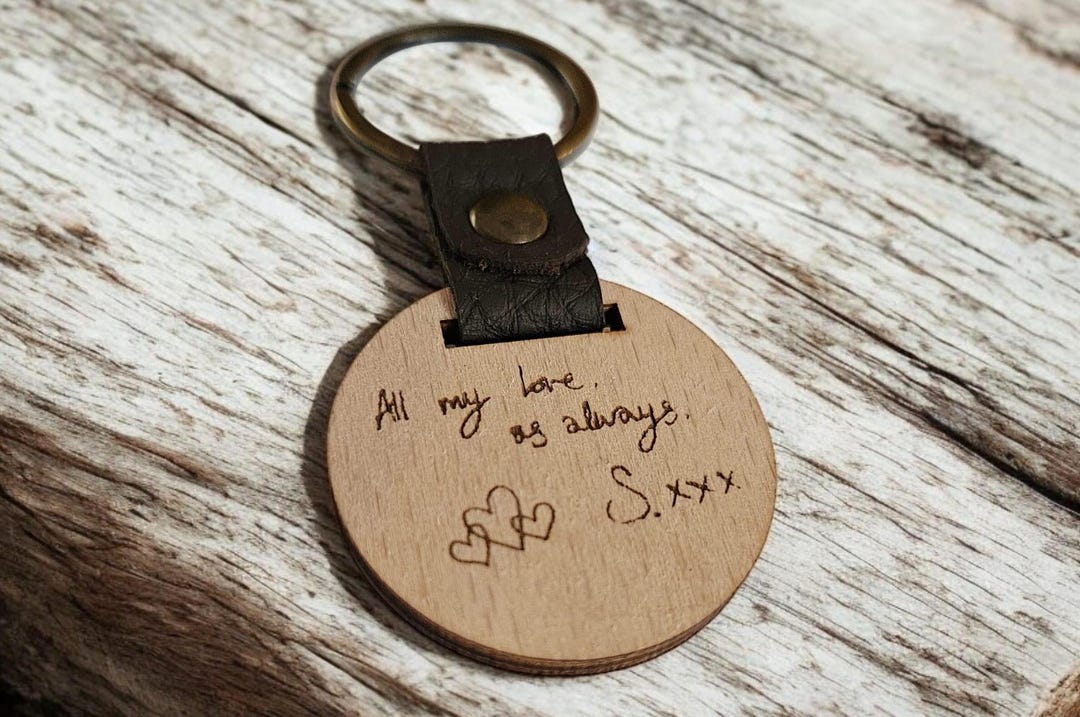 Personalized Engraved Handwriting Keychain - Custom Wooden Keyring - Etsy