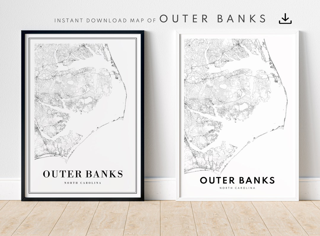 Outer Banks-north Carolina Map Print Download Outer Banks Map - Etsy