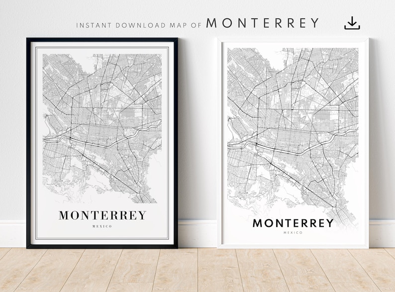 Mapa de Monterrey, México, para imprimir en formato digital, póster en ...