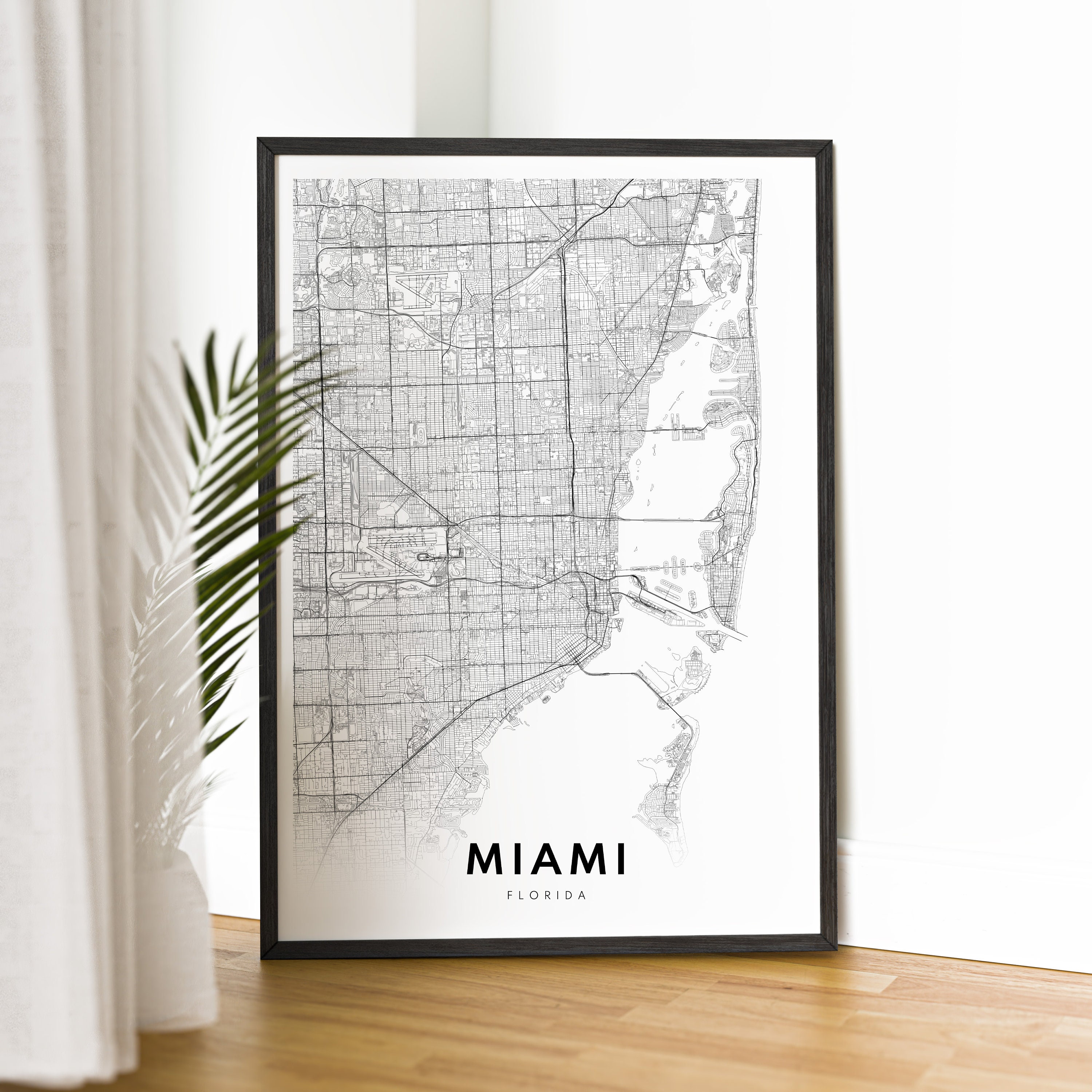 Impresión de mapa de Miami Póster de mapa de Miami Arte de mapa de ...