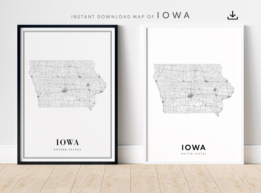 Iowa State Map Print Download Iowa Map Poster Iowa Printable - Etsy