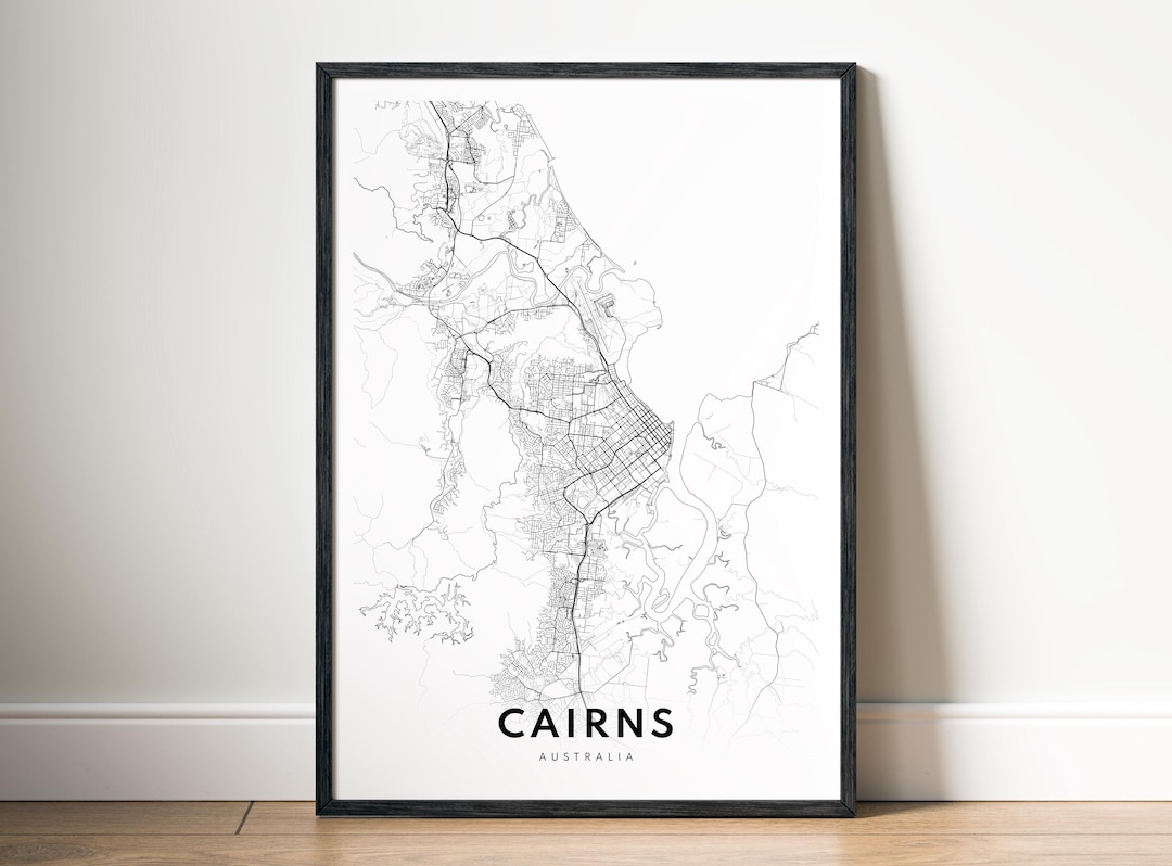 Printable Map Cairns Australia Map Poster Digital Download Cairns City Map Print Cairns Black ...