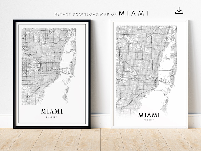 Miami Map Print Miami Map Poster Miami Florida Map Art Miami Map Modern ...