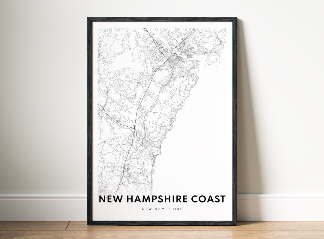 New Hampshire Coast Map Print Digital Download, Black and White Map ...