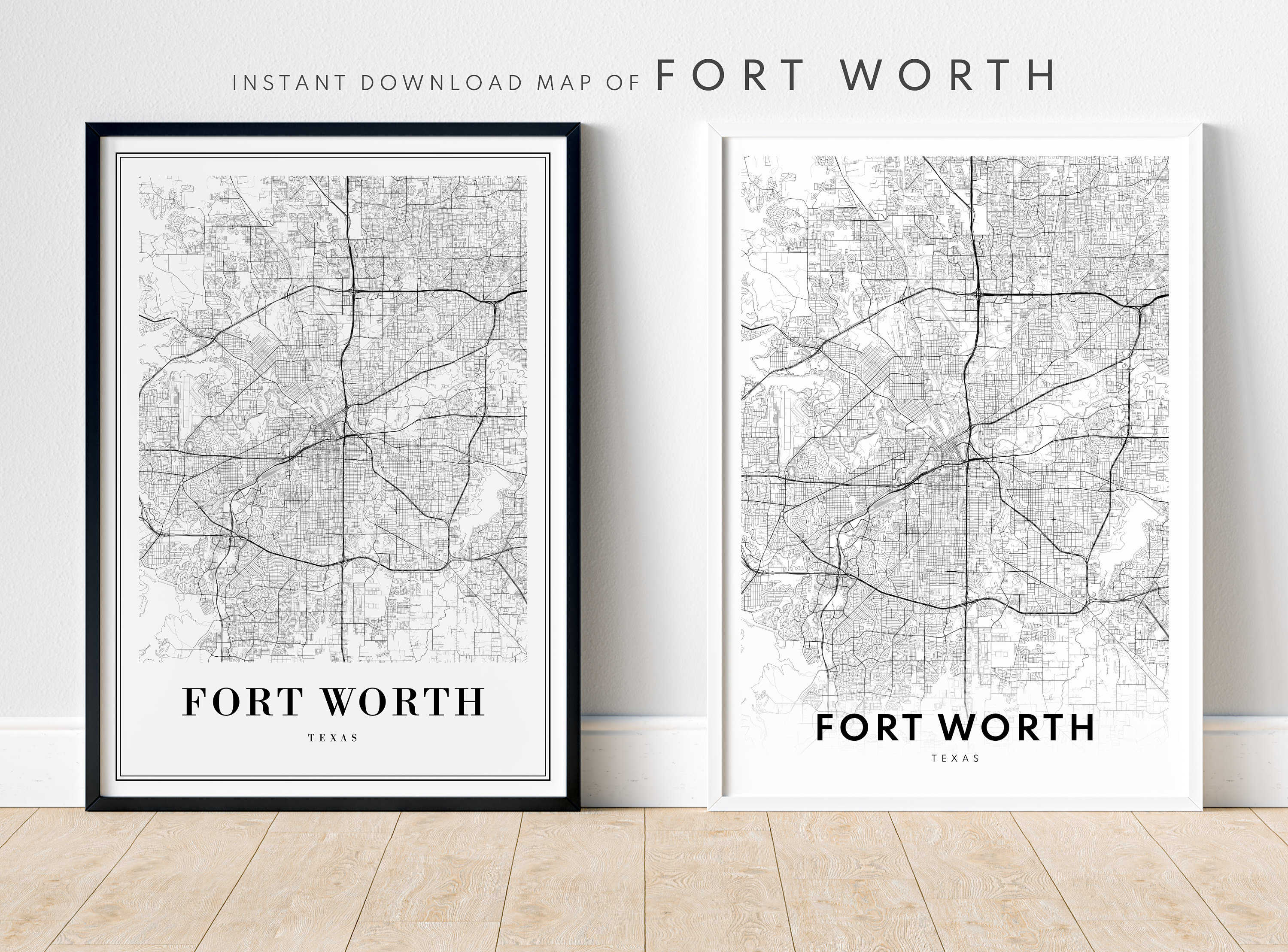 Instant Download Fort Worth Texas Map Print Fort Worth Poster Digital ...