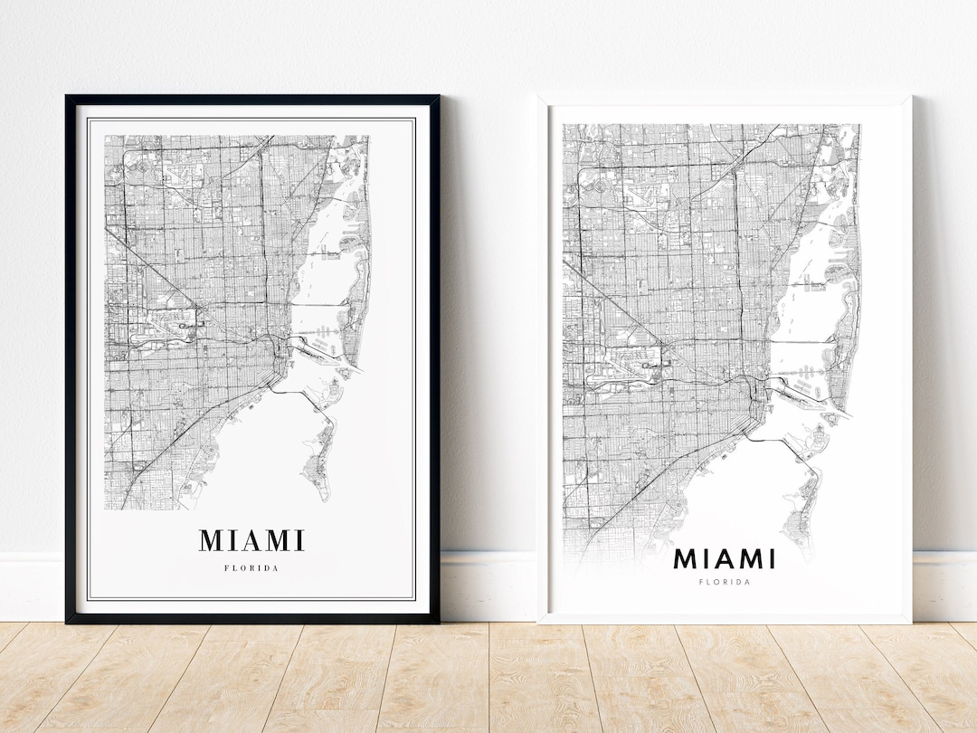 Miami Map Print Miami Map Poster Miami Florida USA Map Art - Etsy