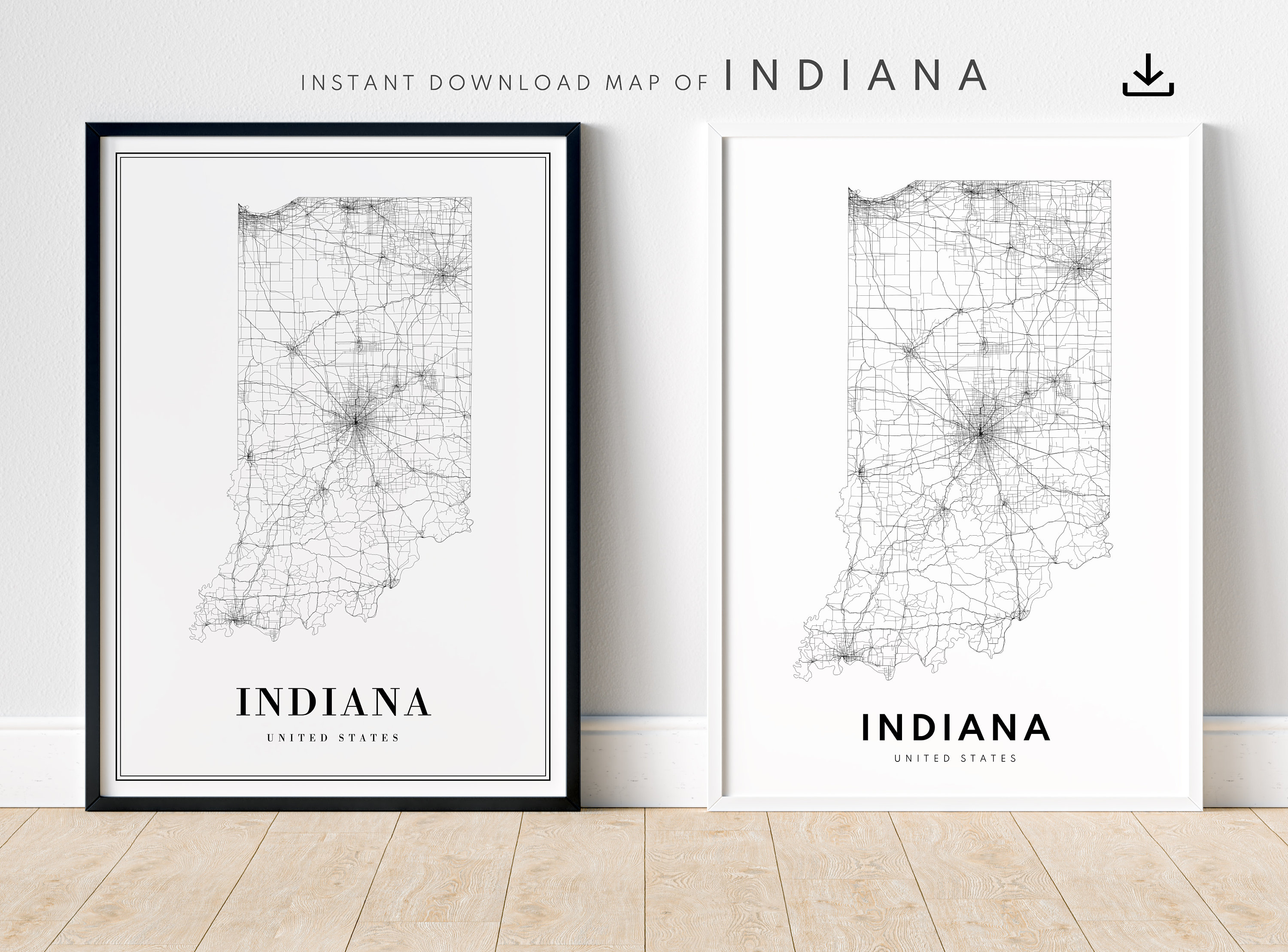 Indiana State Map Print Download Indiana Map Poster Indiana - Etsy