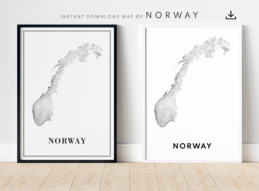 Norway Map Print Norway Map Poster Download Norway Printable - Etsy