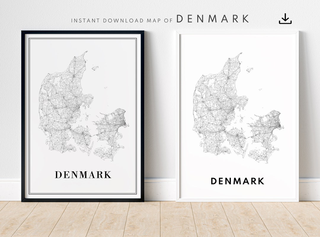 Denmark Map Road Print Download Denmark Map Poster Denmark Printable ...