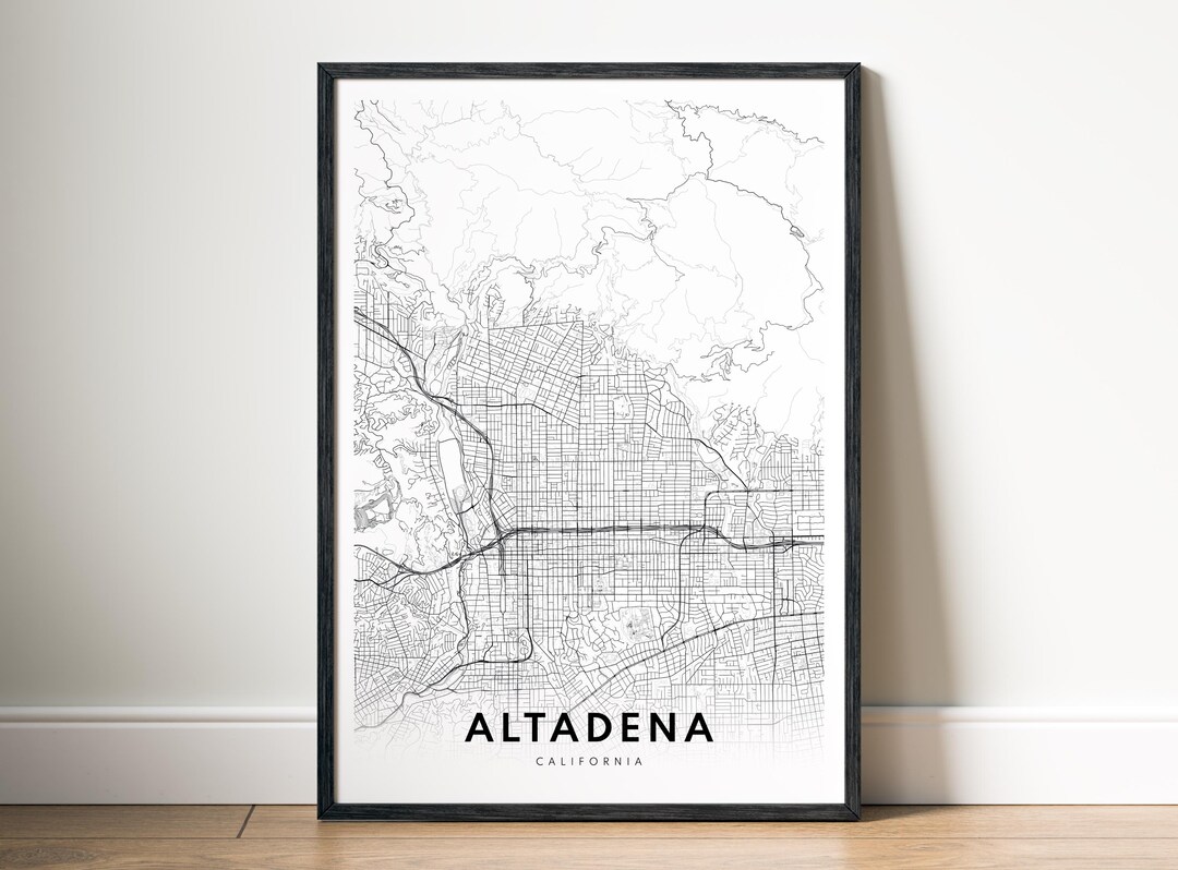 Altadena California Map Print Digital Download, Black and White City ...