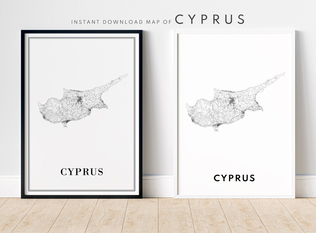Cyprus Map Print Cyprus Map Poster Download Cyprus Printable Map Digital Cyprus Map Black and ...