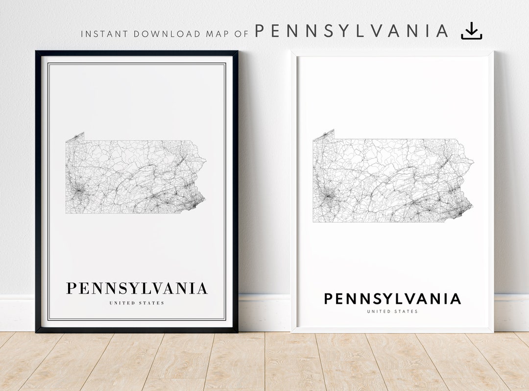 Pennsylvania State Map Print Pennsylvania Poster Download Map ...