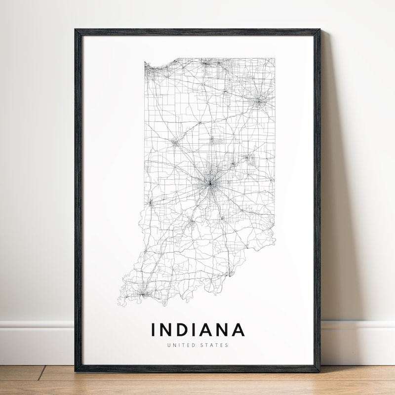 Wall Art Map of Indiana - Etsy UK