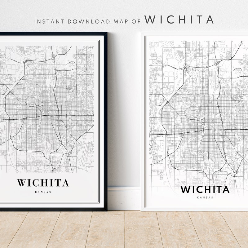 Black and White Map of Wichita - Etsy