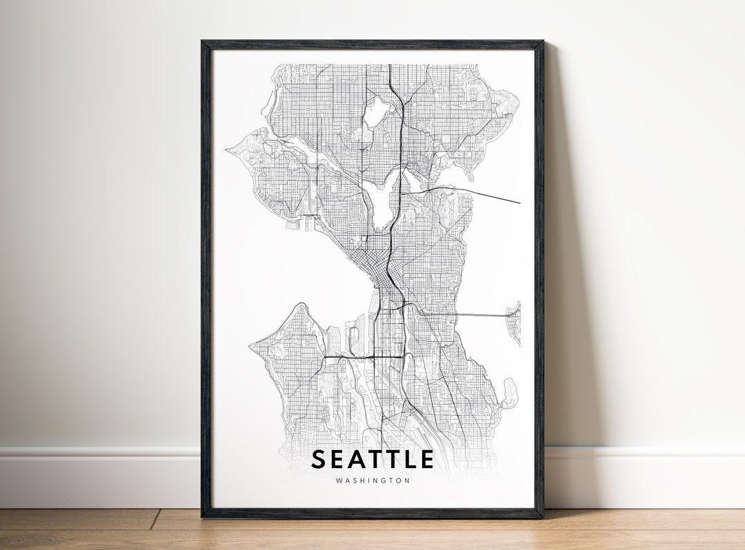 Seattle Map Print Download Seattle Washington Poster Digital Map ...