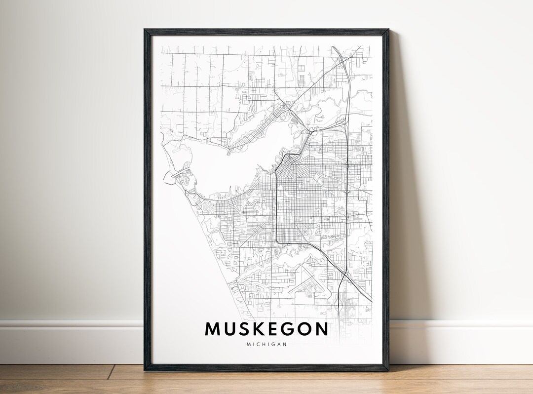 Muskegon Michigan City Map Print | Instant Digital Download | Black ...
