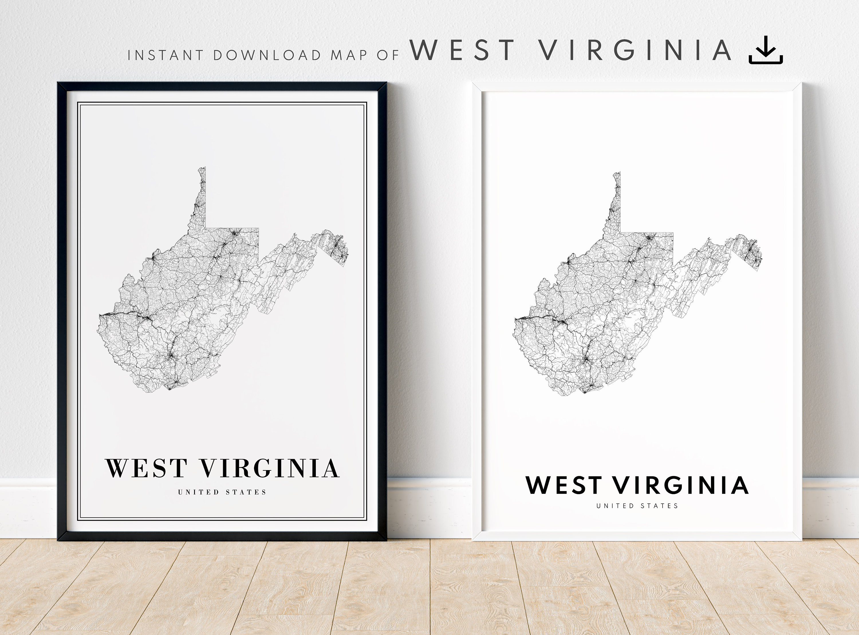 West Virginia State Map Print West Virginia Poster Download - Etsy