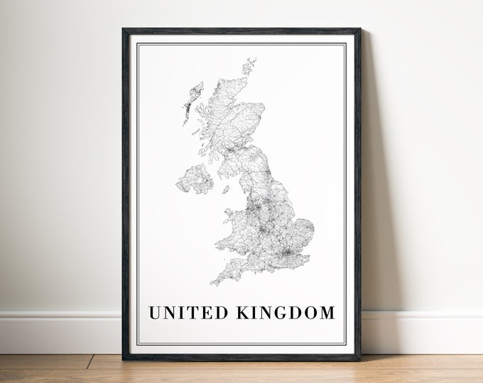 Minimalist United Kingdom Map Poster, UK Map Wall Art, Office Decor ...