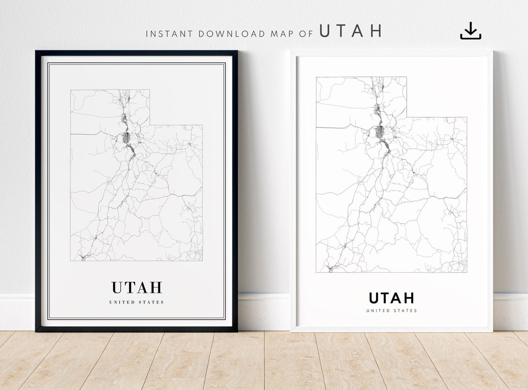 Utah State Map Print Download Utah Map Poster Utah Printable - Etsy