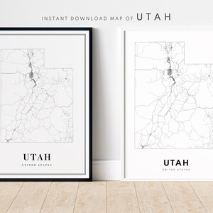 Utah State Map Print Download Utah Map Poster Utah Printable Map Digital Utah Black and White ...