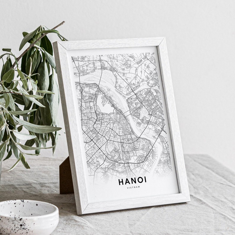 Hanoi Vietnam Map Print Digital Download, Black and White City Map ...