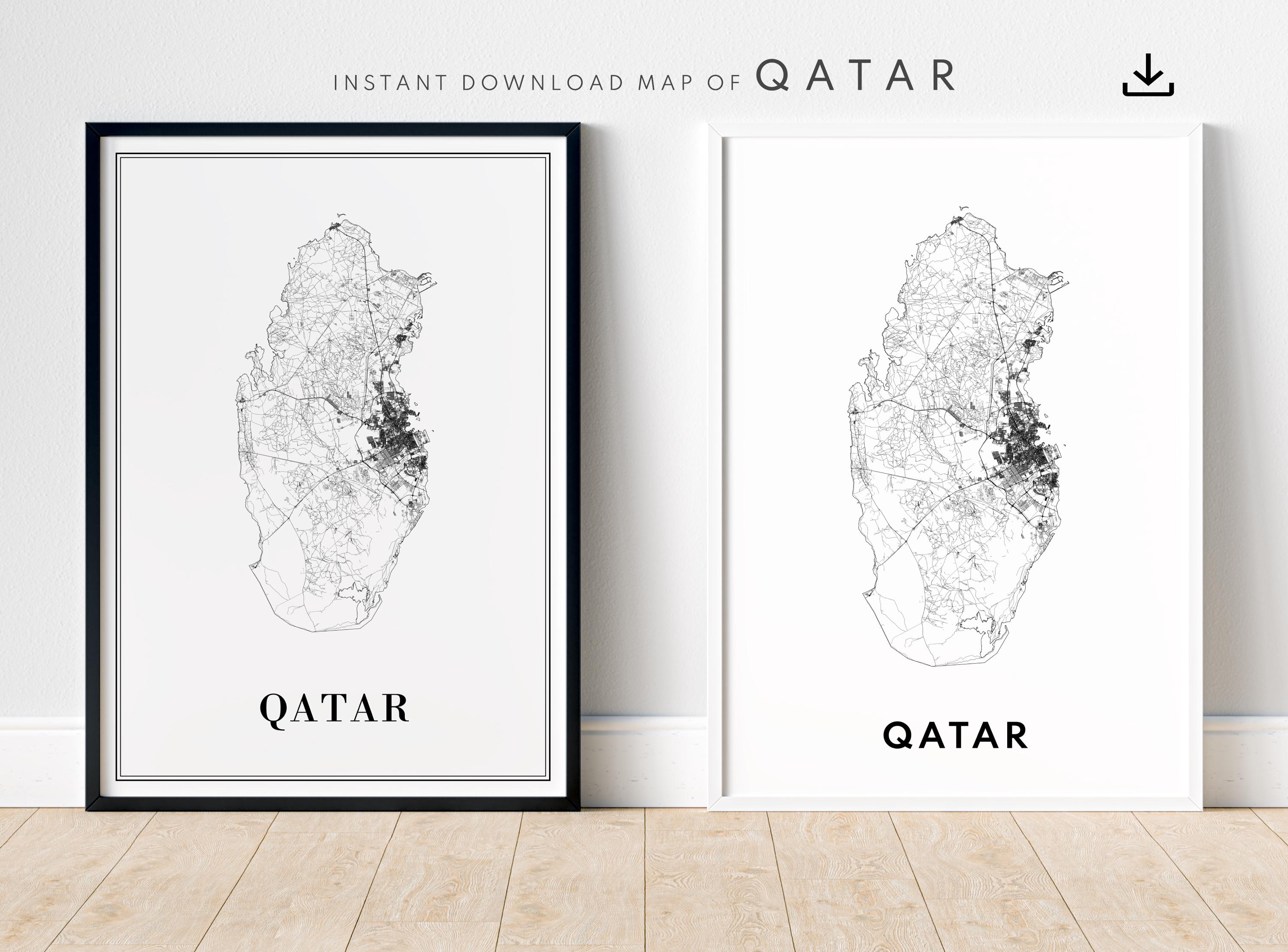 Qatar Map Poster Digital Download Qatar Map Printable Qatar Aesthetic ...