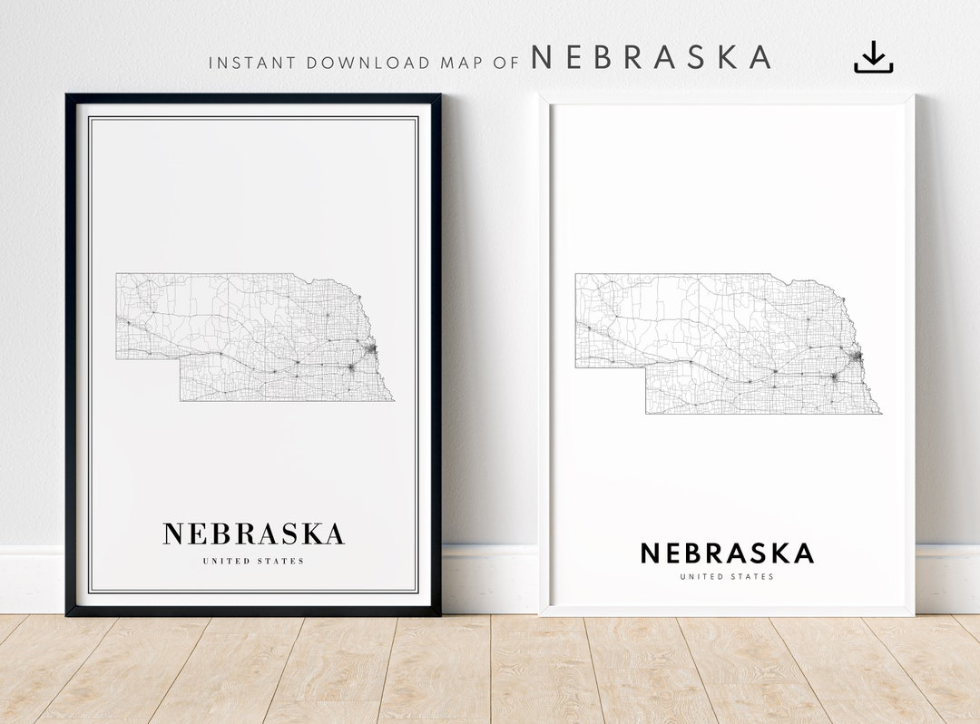 Nebraska State Map Print Download Nebraska Map Poster Nebraska - Etsy