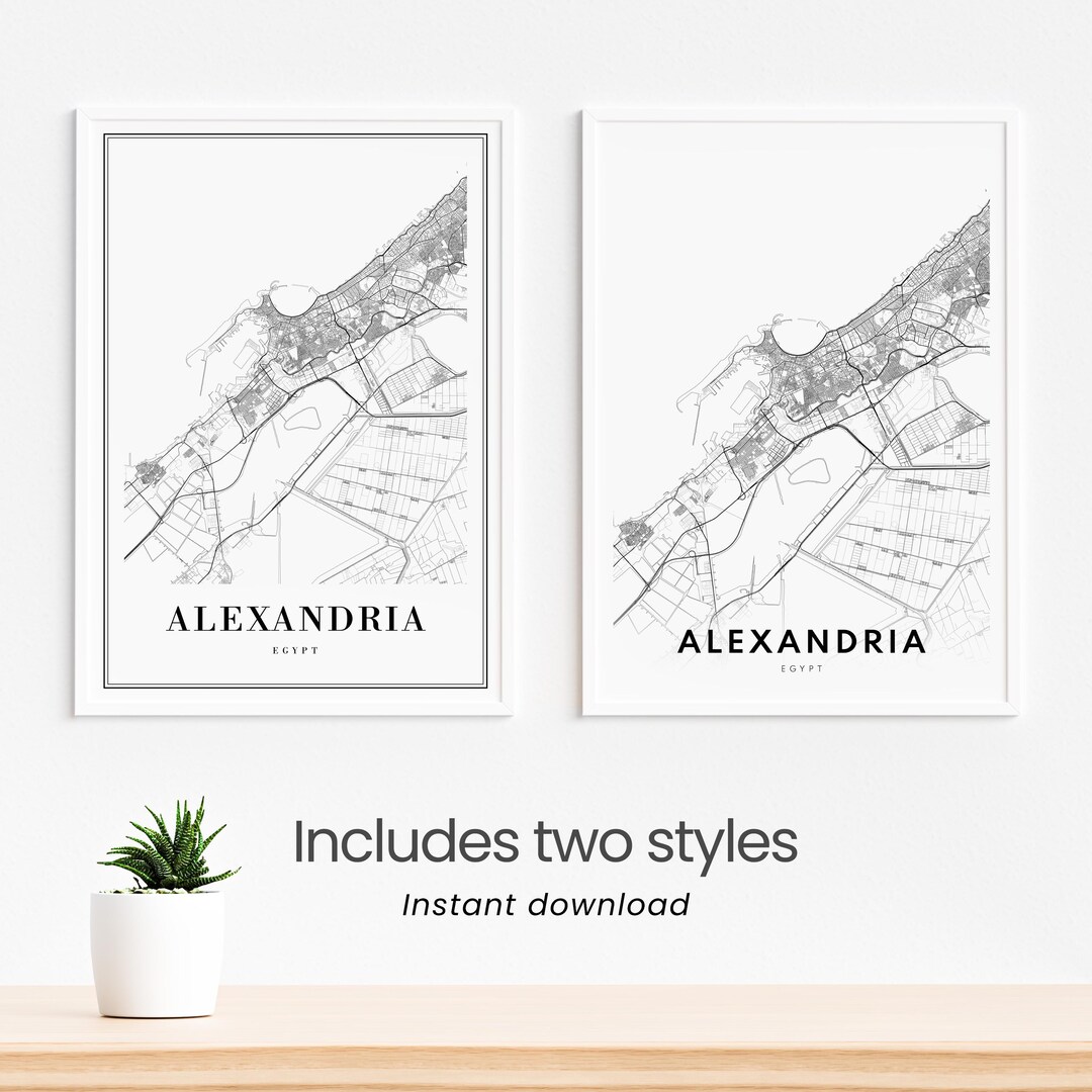 Alexandria Map Print, Alexandria Egypt Map Poster Download, Black and ...