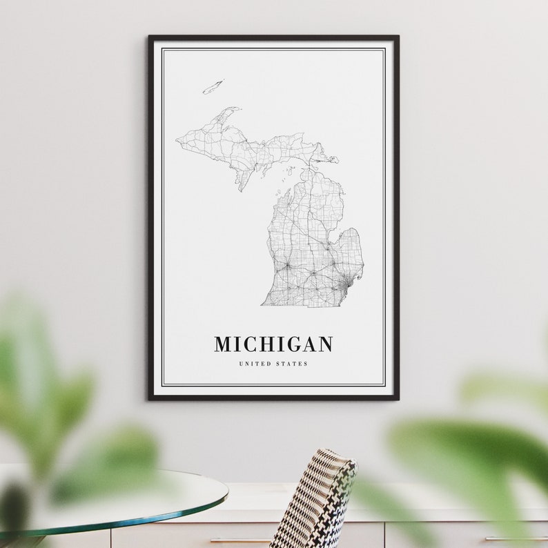 Mapa del estado de Michigan Imprimir Descargar Póster del mapa de ...