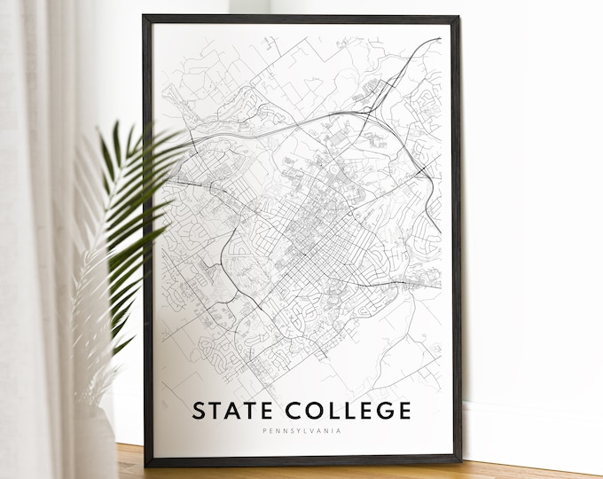 State College Printable Map, State College Map Poster, Pennsylvania Map ...