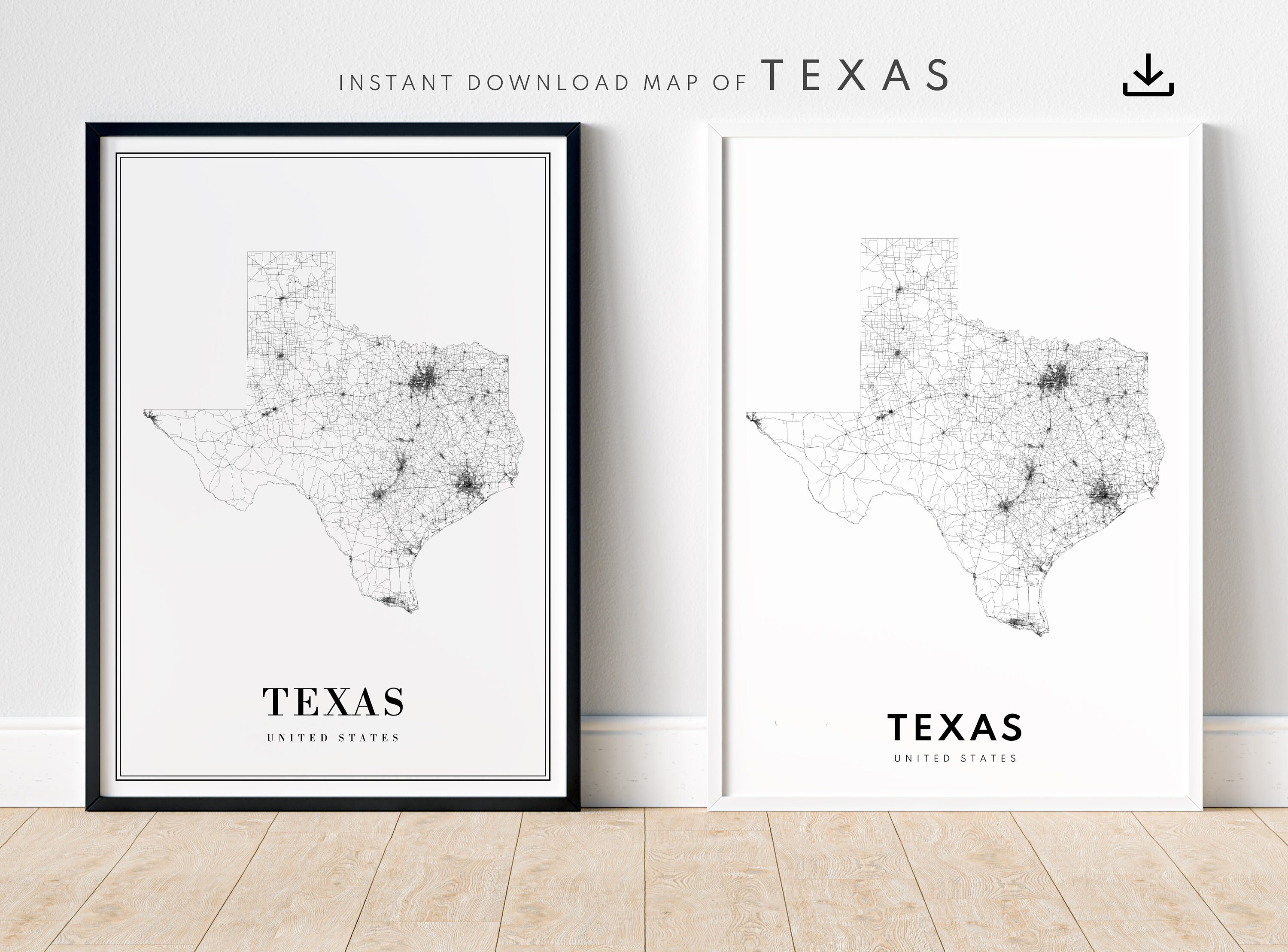 Texas State Map Print Instant Download Texas Map Poster Texas - Etsy