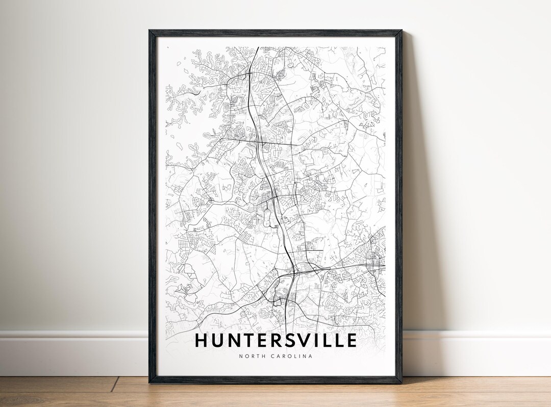 Huntersville North Carolina Map Art, Black and White City Map (digital ...