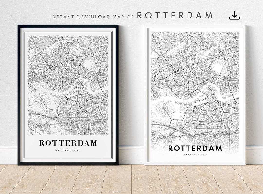 Rotterdam Netherlands Map Print Download Rotterdam Digital Poster ...