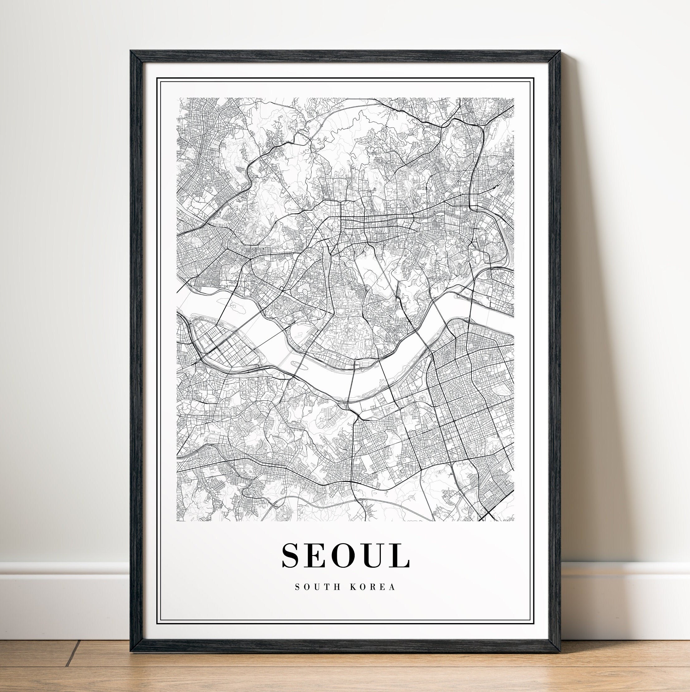 Seoul Map Print Download Seoul South Korea Map Poster Seoul Printable Map Digital Seoul Black ...