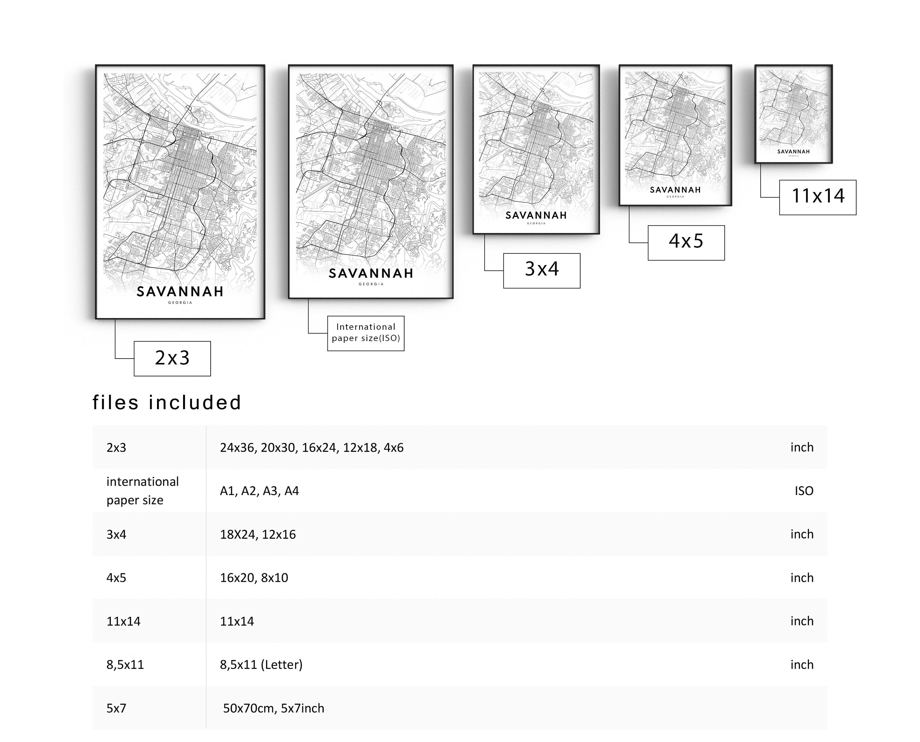 Savannah Map Print Digital Download Savannah Georgia Map Poster ...