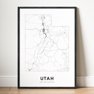 Utah State Map Print Download Utah Map Poster Utah Printable Map Digital Utah Black and White ...
