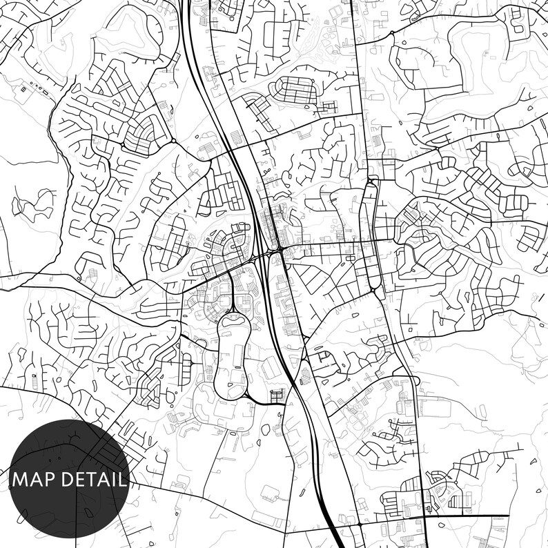 Huntersville North Carolina Map Art, Black and White City Map (digital ...