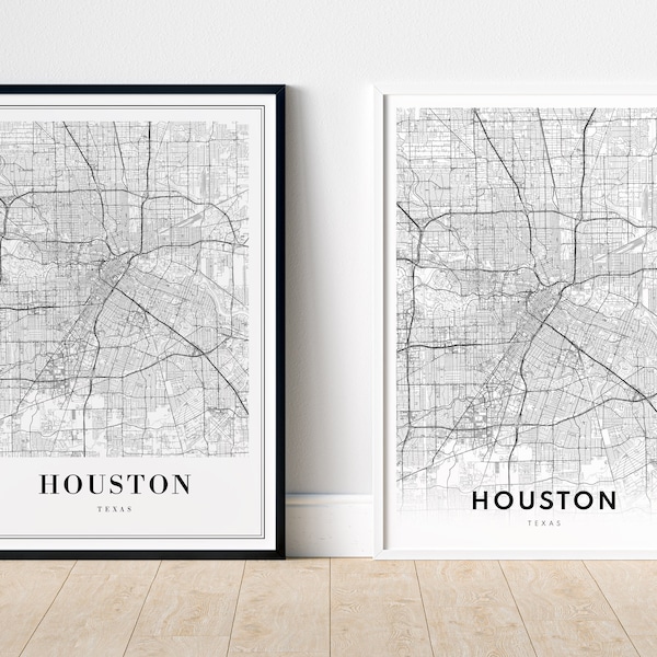 Black and White Map Houston - Etsy