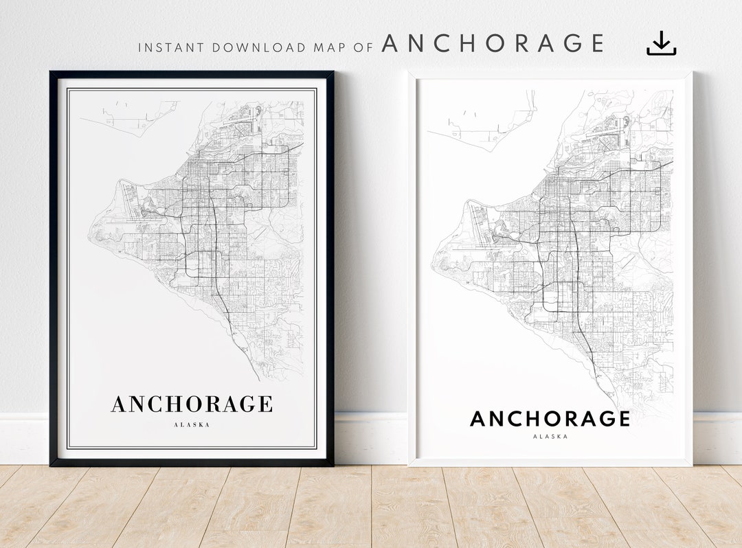 Anchorage-alaska Map Print Download Anchorage Map Poster - Etsy