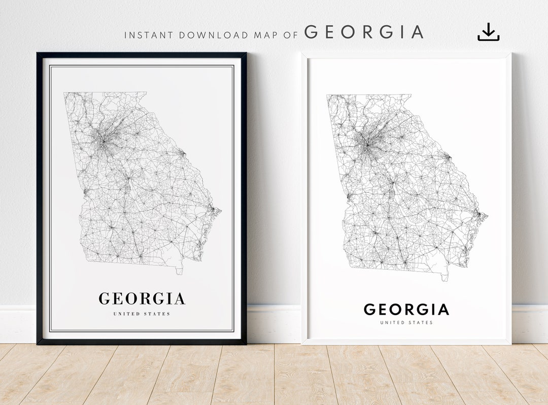 Georgia US State Map Print Download Georgia Map Poster Georgia Printable Map Digital Georgia ...