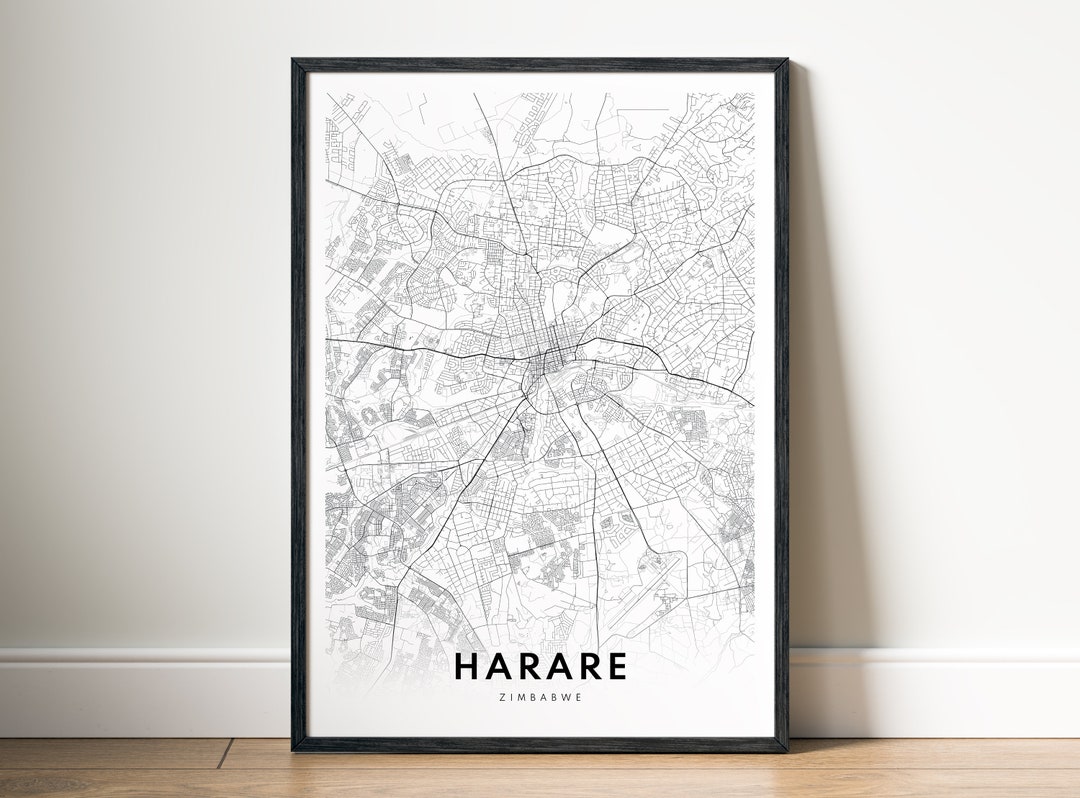Harare Map Print Harare Zimbabwe Map Poster Download Harare Printable ...