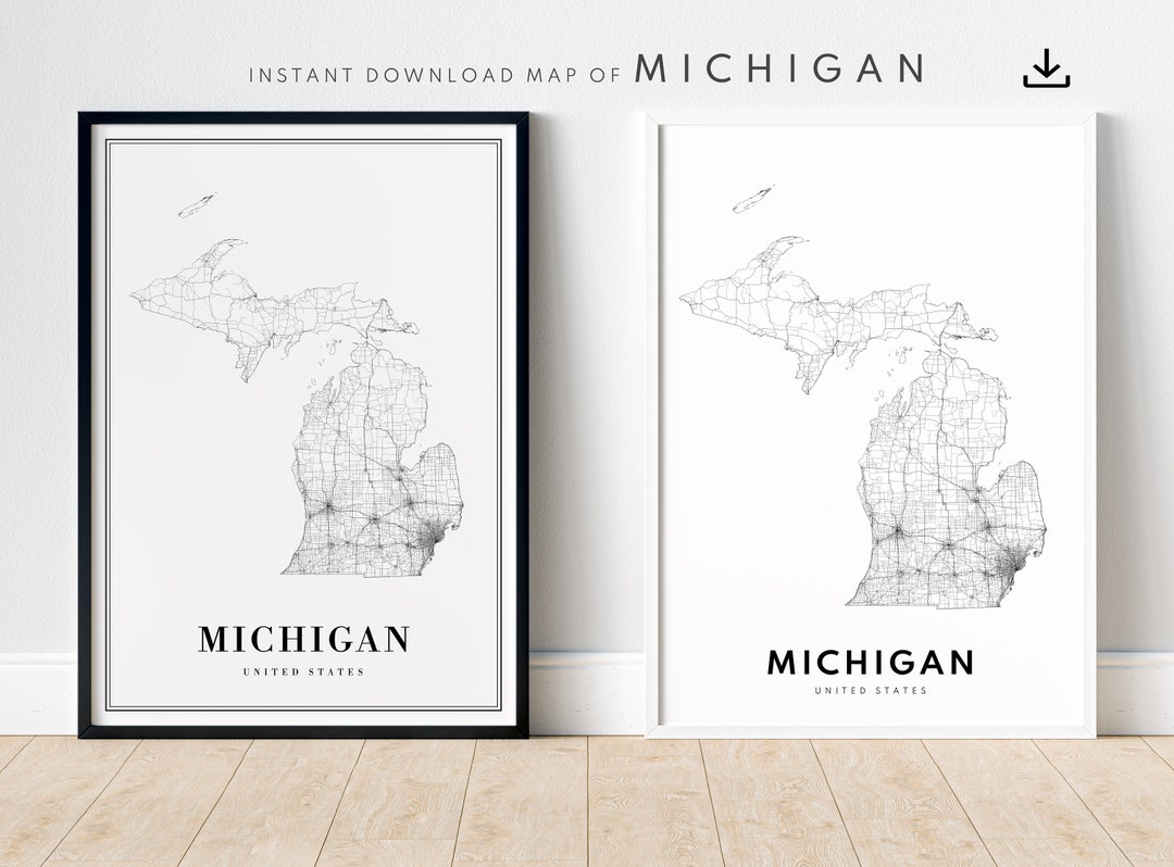 Michigan State Map Print Download Michigan Map Poster Michigan ...