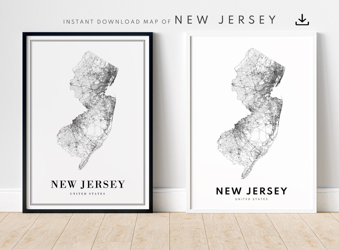 New Jersey State Map Print Download New Jersey Map Poster New Jersey ...